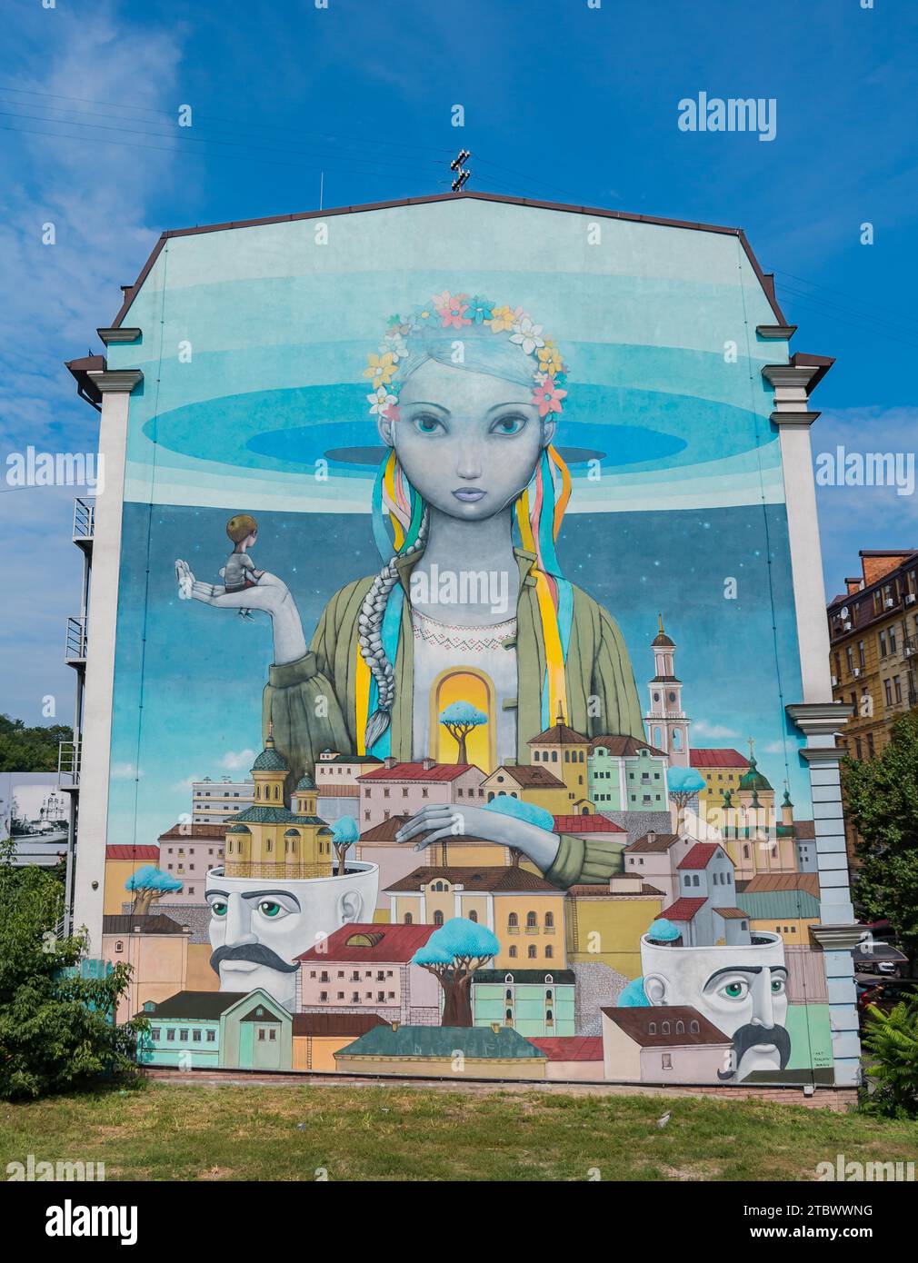 A picture of street art that decorates a building facade on the Vasyl ...