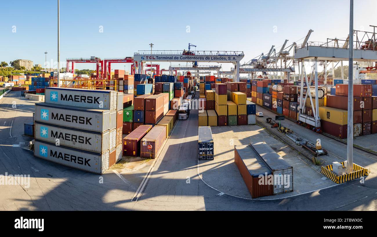 A picture of colorful cargo containers at the Leixoes Container ...
