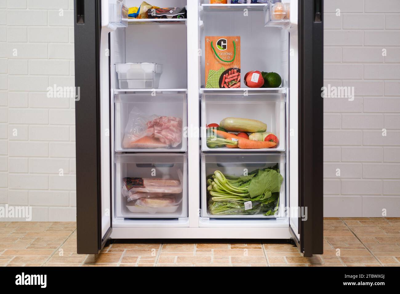 Aqua fridge closeup for editorial use only Stock Photo - Alamy