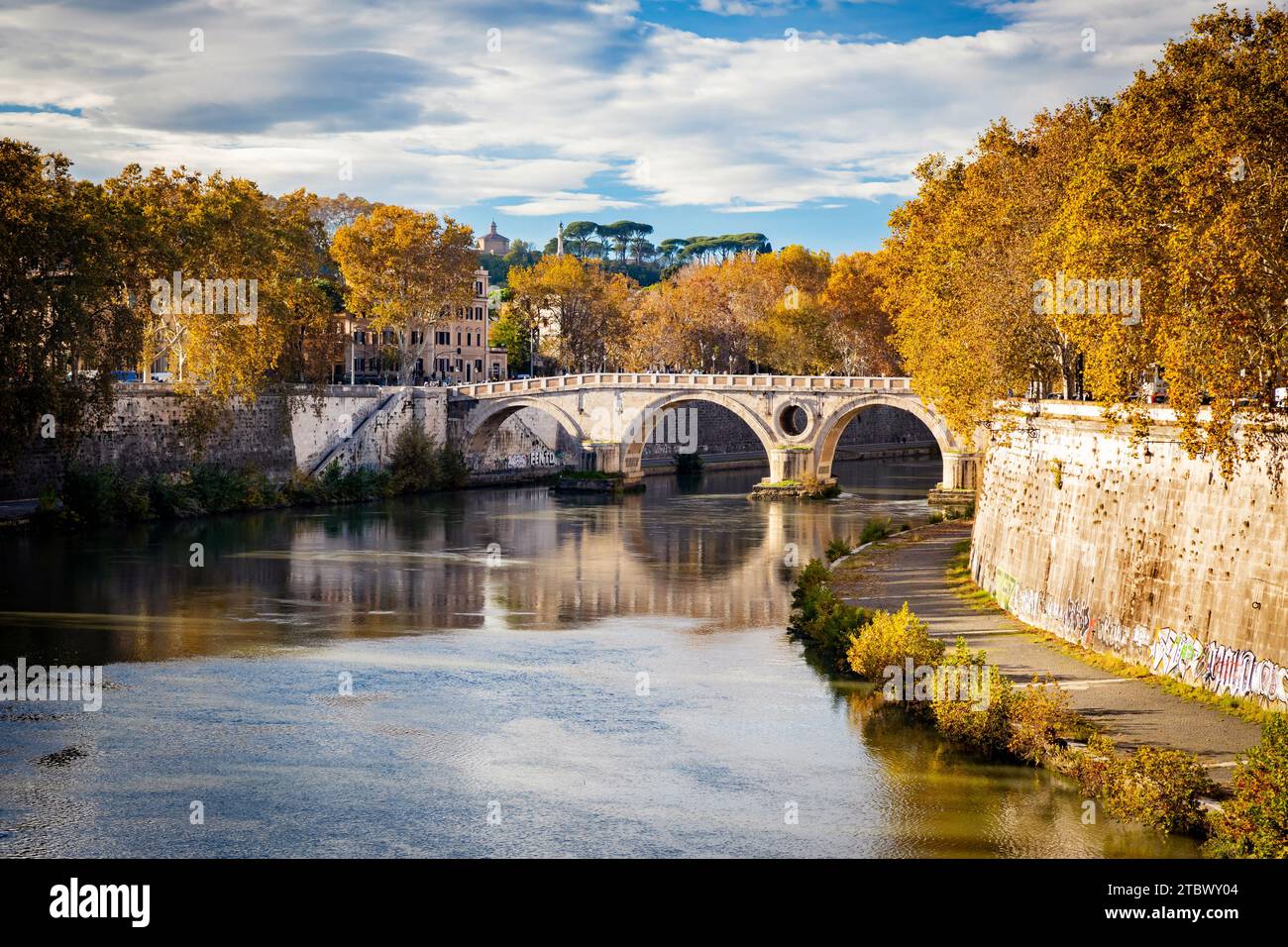 Scenic view of bridge Ponte Umberto in Rome Italy at sunny fall day ...