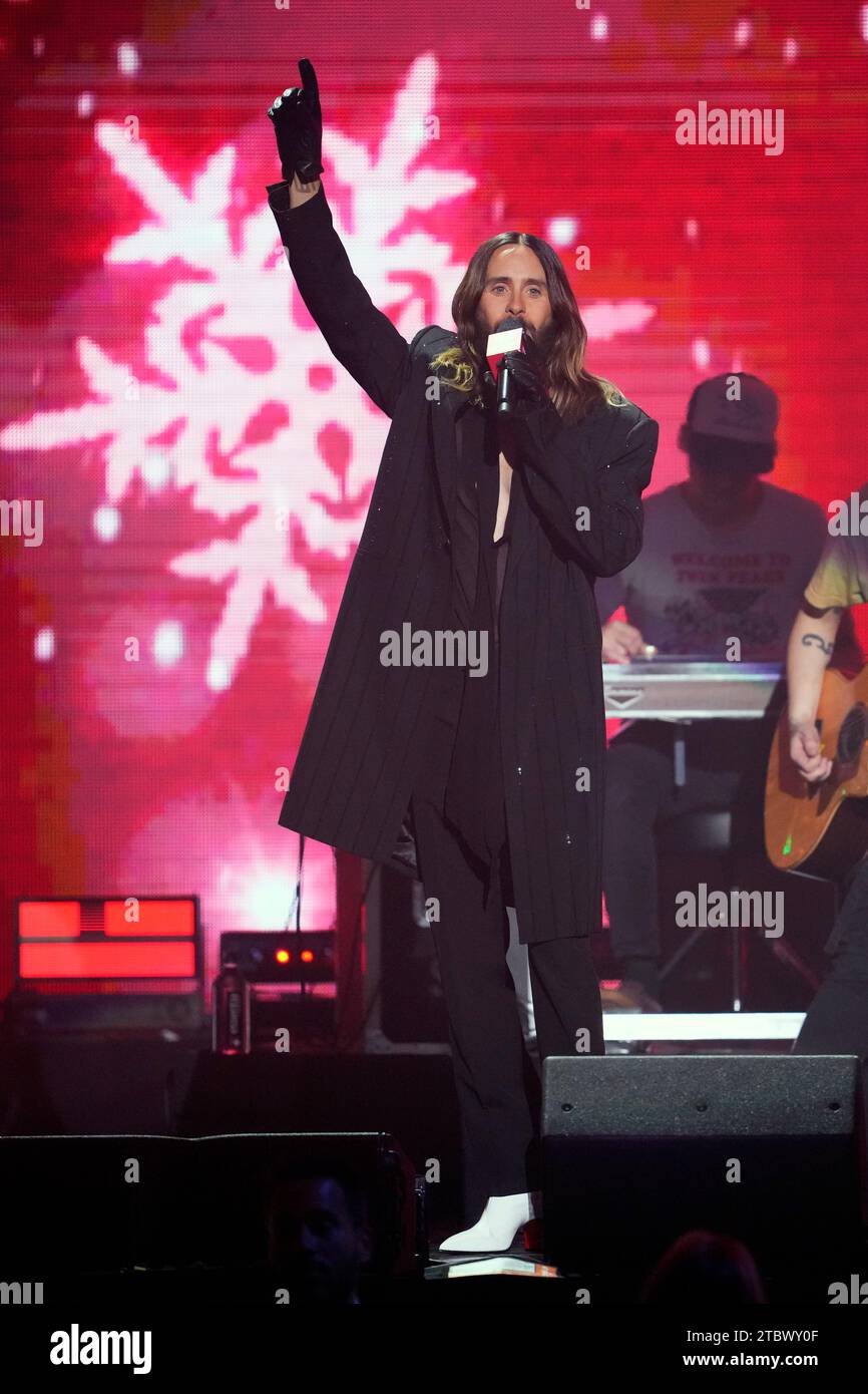 Jared Leto appears on stage during the iHeartRadio Jingle Ball on ...