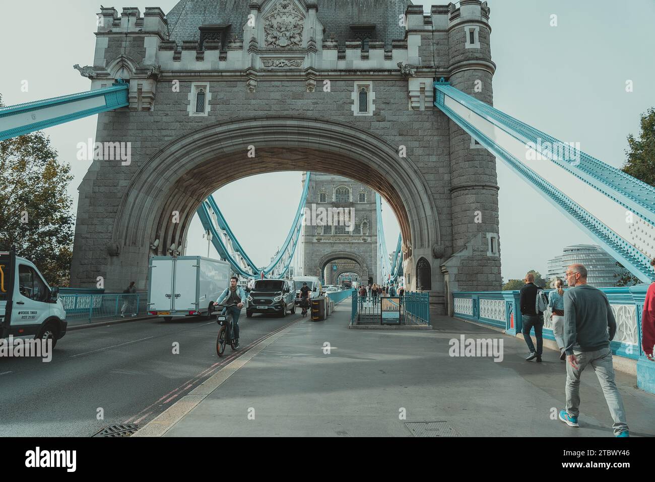 London, UK, October 09, 2023. People walking on Tower Bridge; This is ...