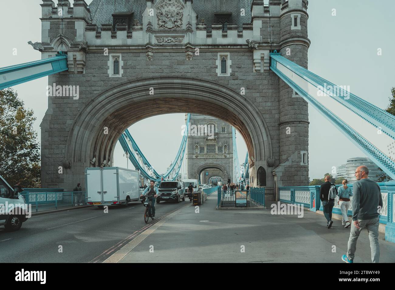 London, UK, October 09, 2023. People walking on Tower Bridge; This is ...