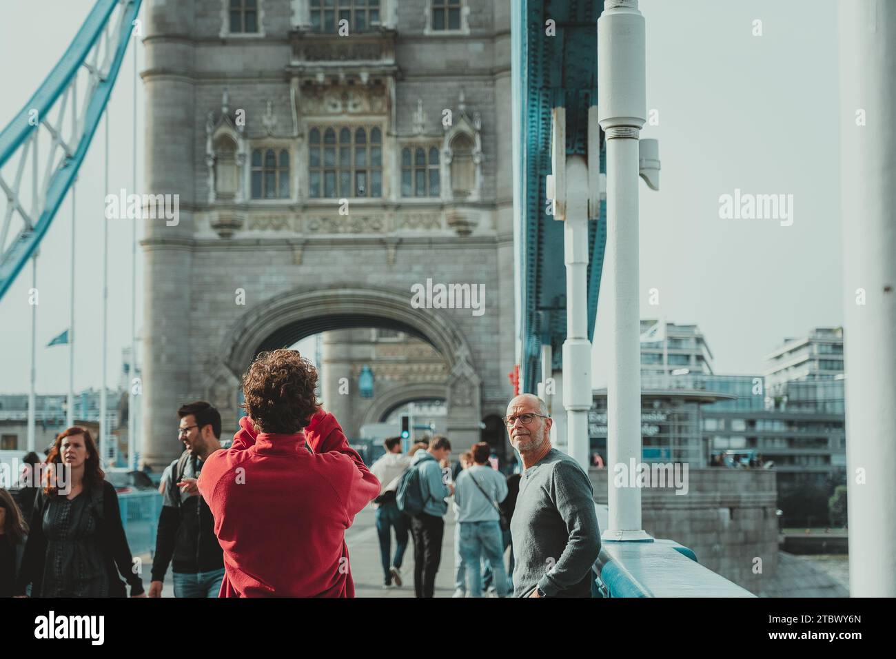 London, UK, October 09, 2023. People walking on Tower Bridge; This is ...