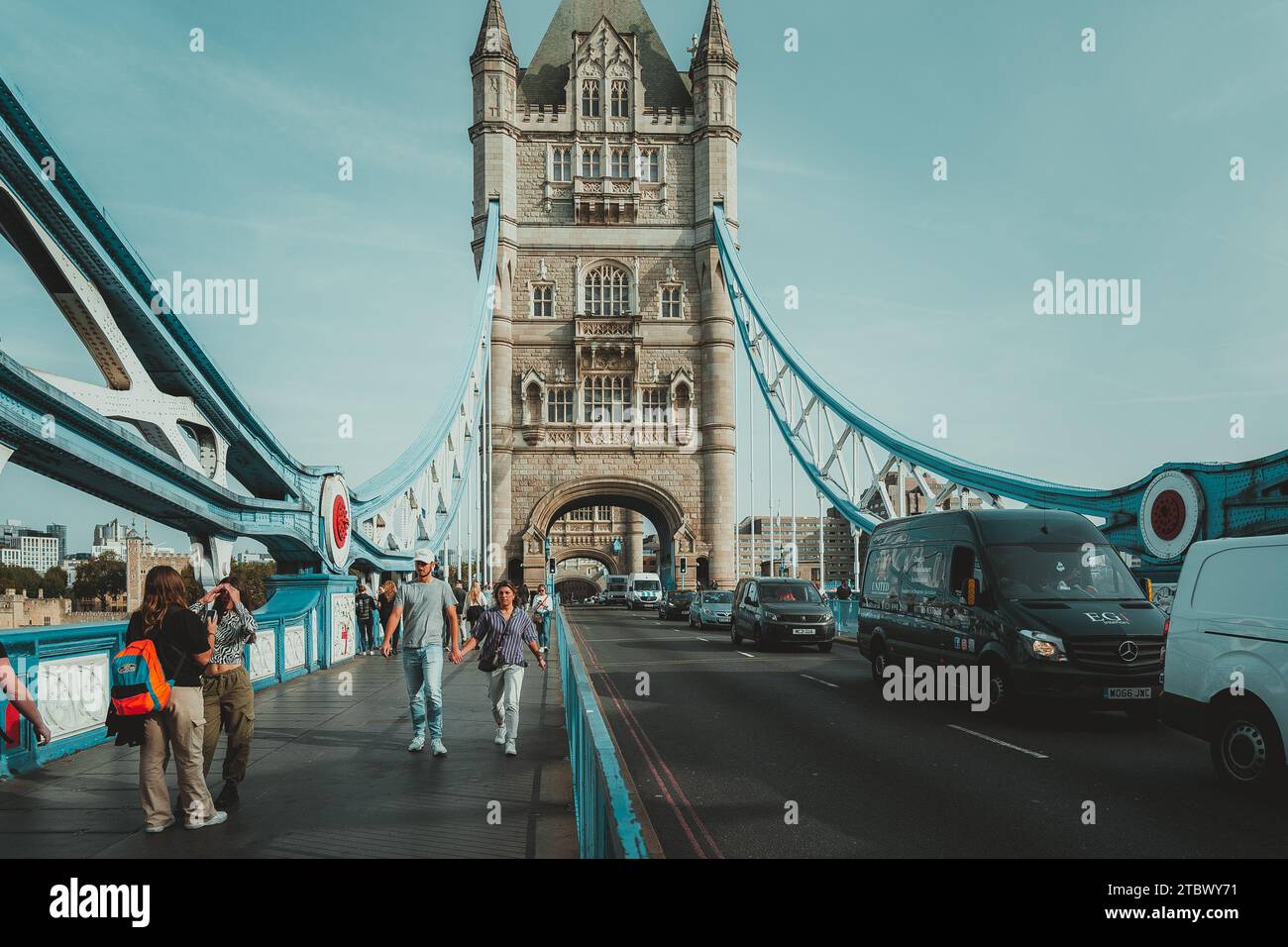 London, UK, October 09, 2023. People walking on Tower Bridge; This is ...
