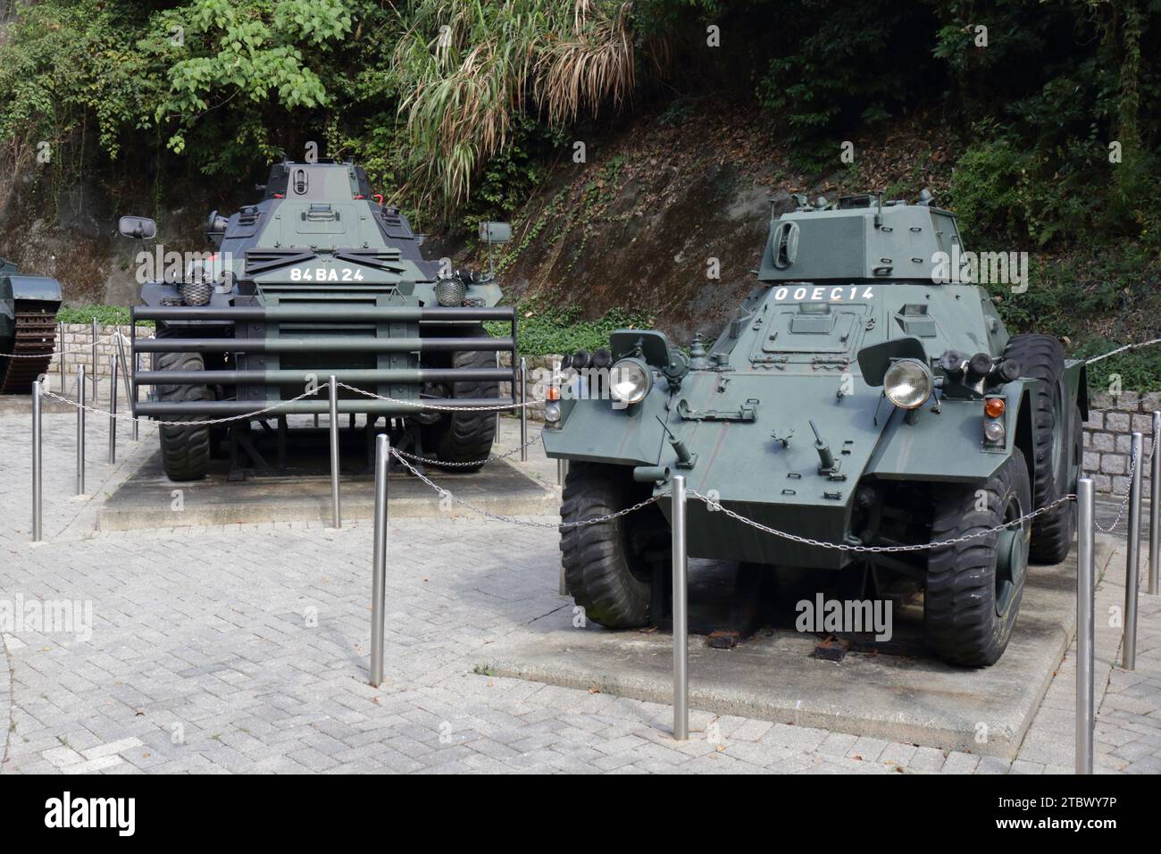 View of armoured cars, a display outside Museum of Coastal Defense ...