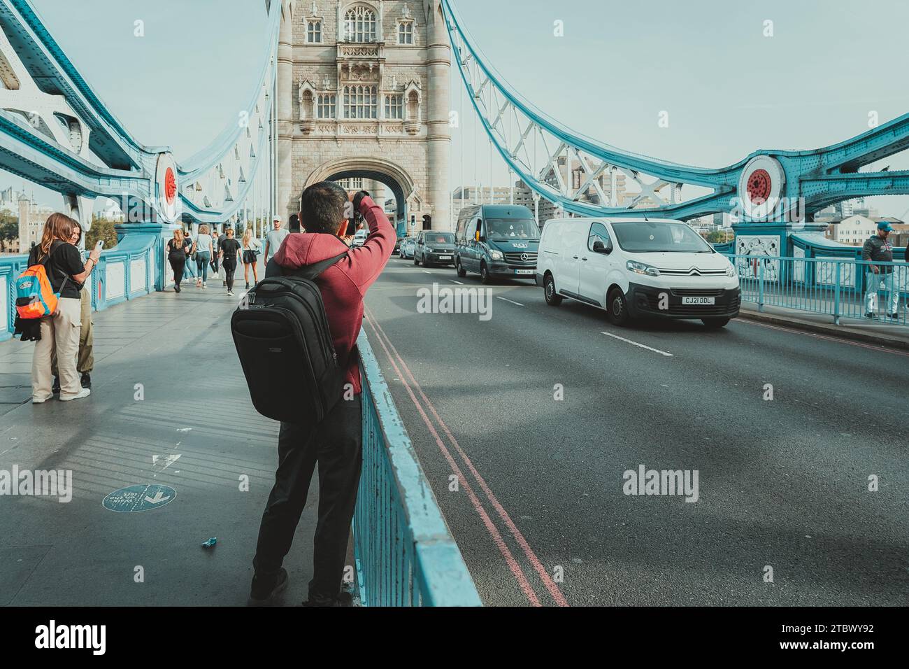 London, UK, October 09, 2023. People walking on Tower Bridge; This is ...