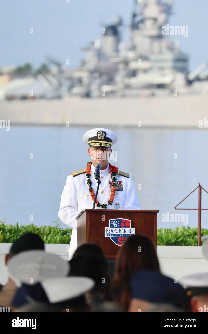 Adm. John Aquilino, commander of the U.S. Indo-Pacific Command, speaks at a ceremony at a park ...