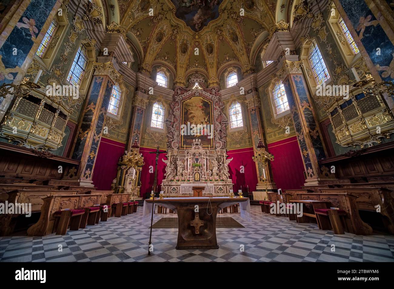 Interior design and altar inside the church Cathedral of Brixen, Duomo ...