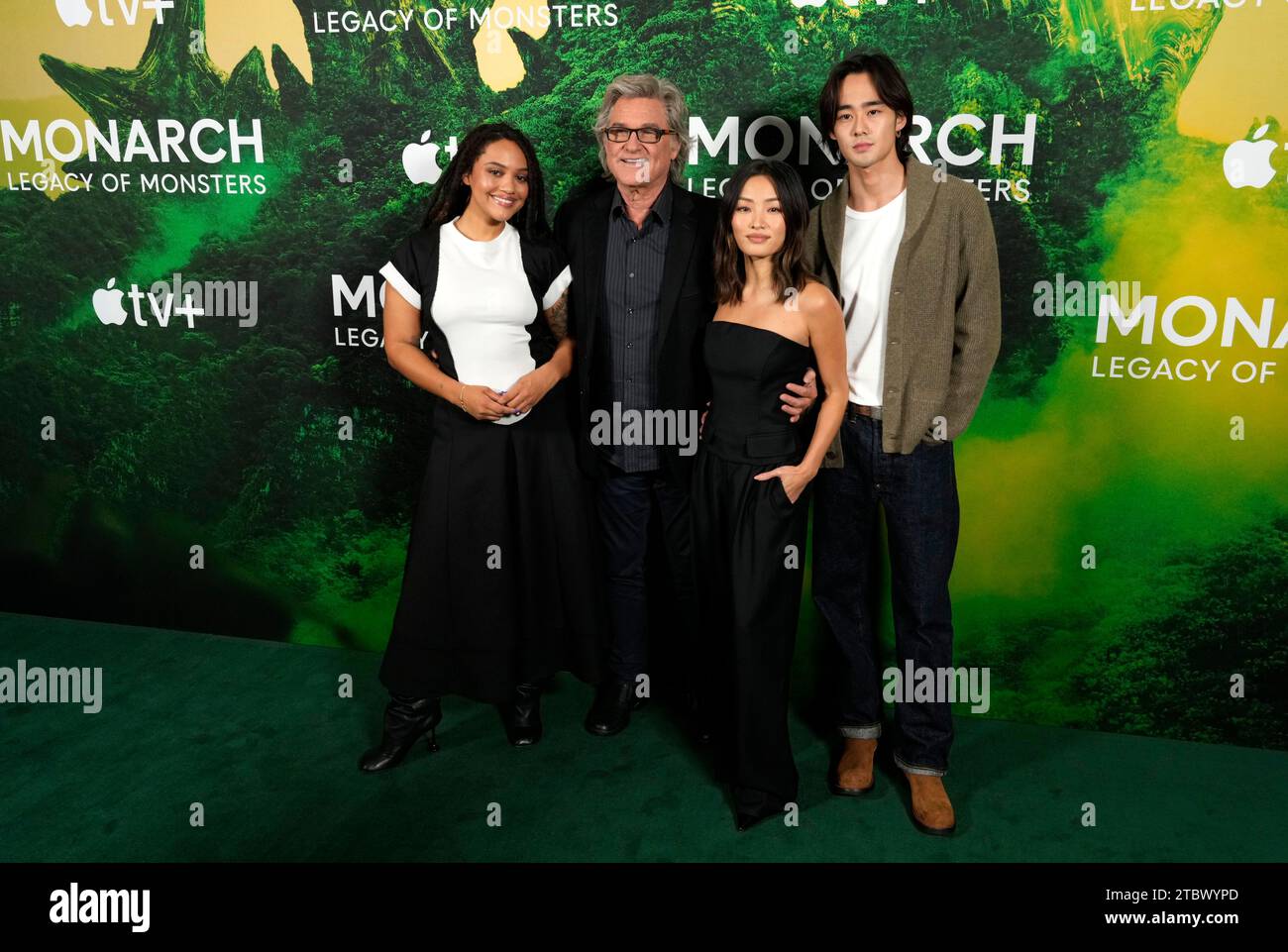 From left, Kiersey Clemons, Kurt Russell, Anna Sawai and Ren Watabe ...