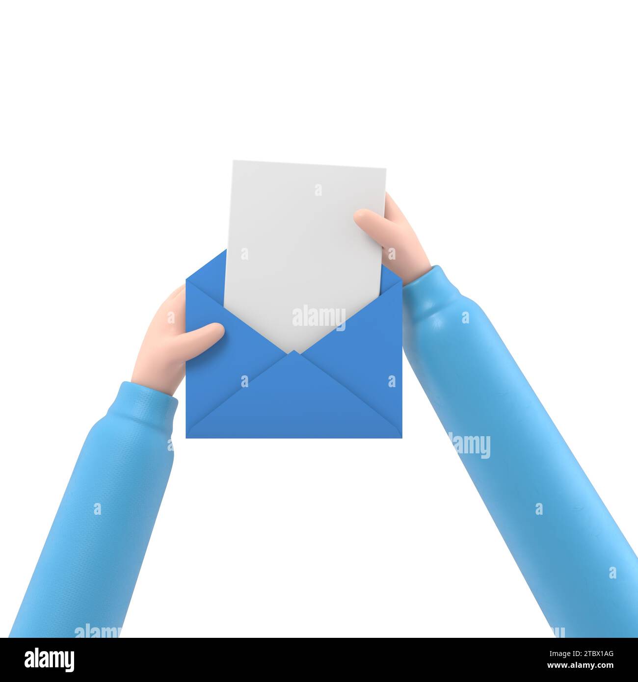 Cartoon Gesture Icon Mockup.hand pulls from envelope a sheet of empty ...