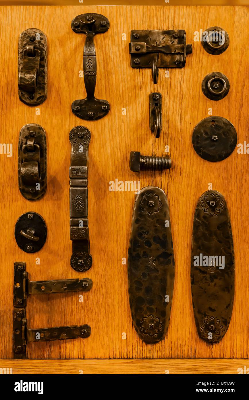 Display of wrought-iron hardware at Timberline Lodge on Mt. Hood, Mt ...