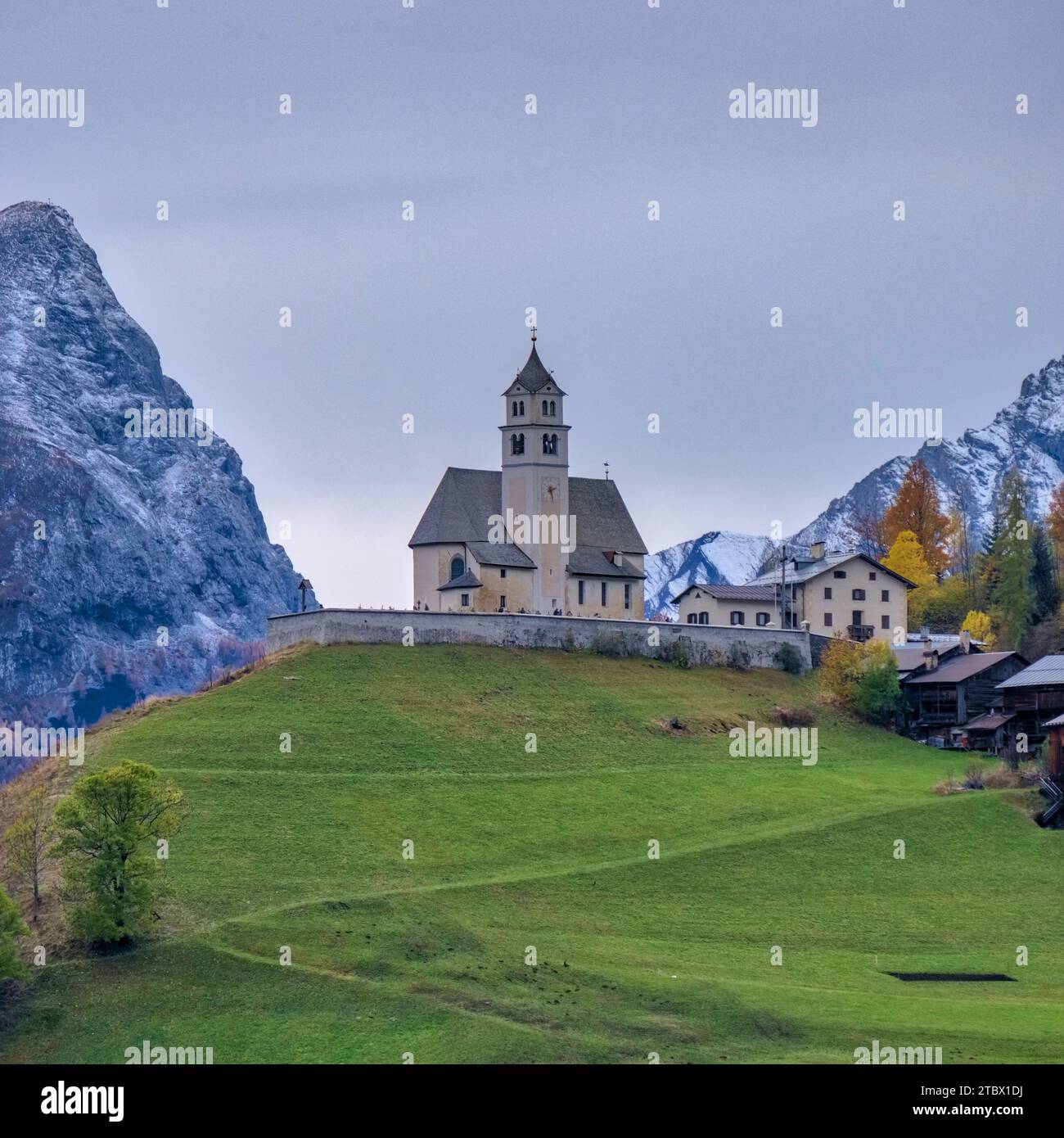 The church Chiesa Santa Lucia in Colle Santa Lucia at the foot of Giau ...