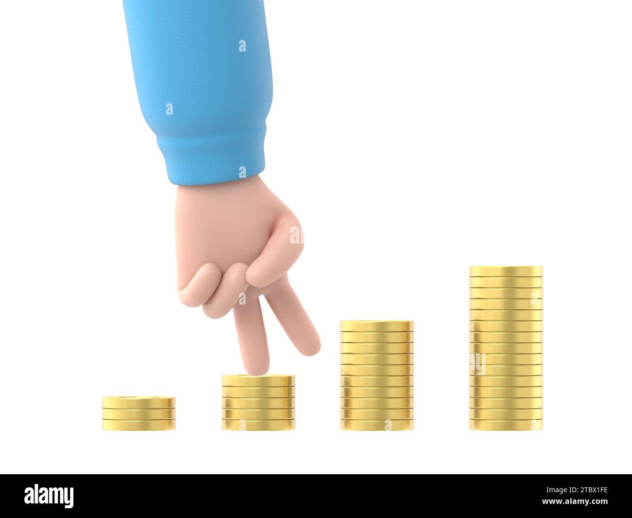 Money staircase concept. Businessman walk fingers over the stock of ...