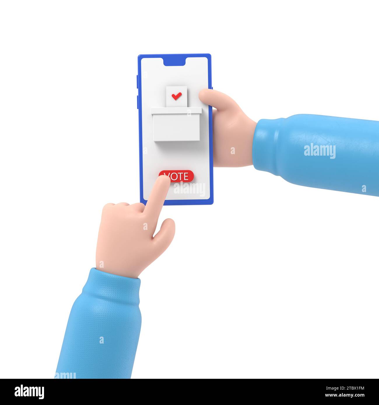 Online voting concept. 3d illustration flat design style. A man holds a ...
