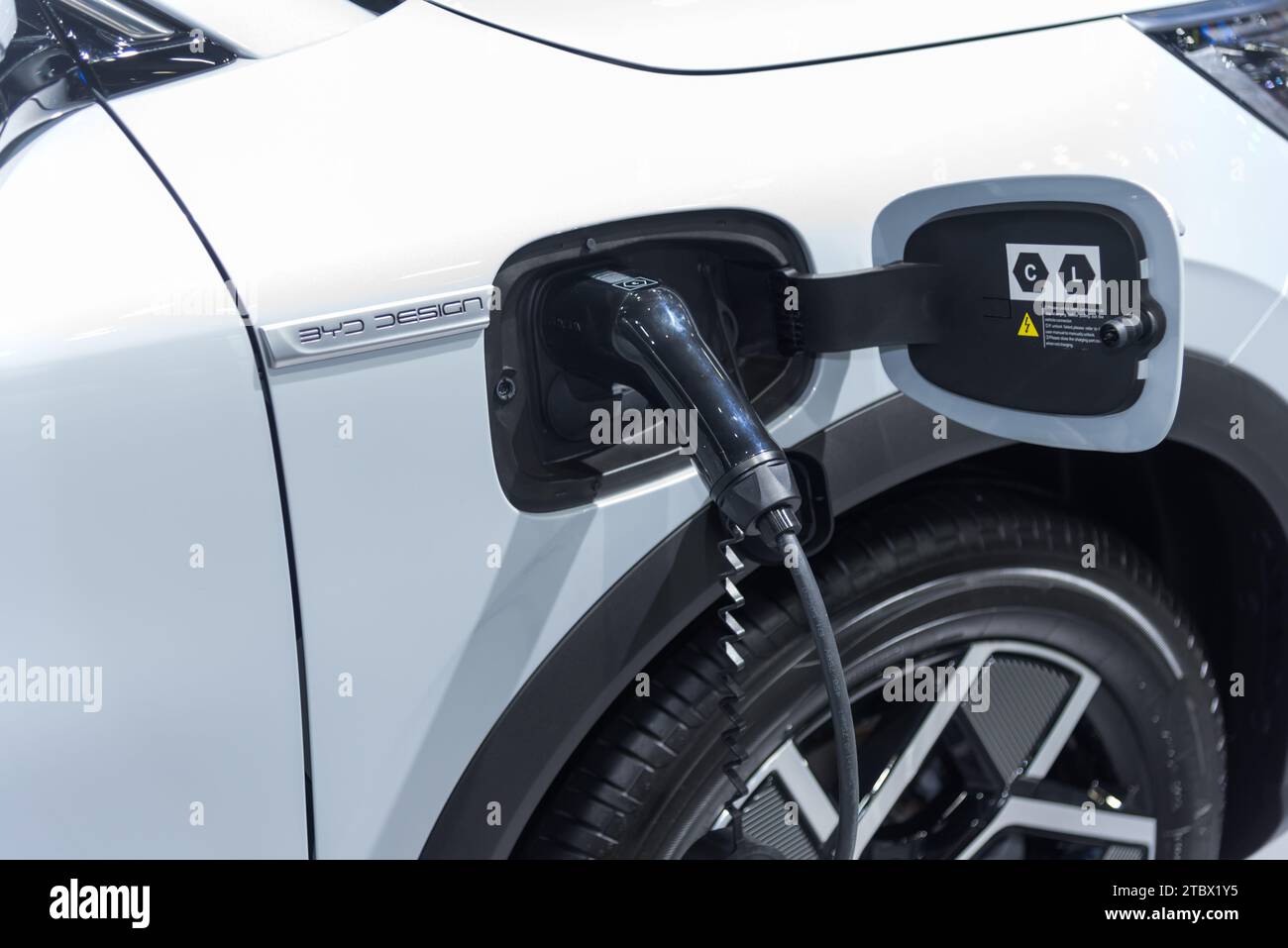Bangkok,Thailand - 1 Dec, 2023: Connect the EV plug for charging the ...