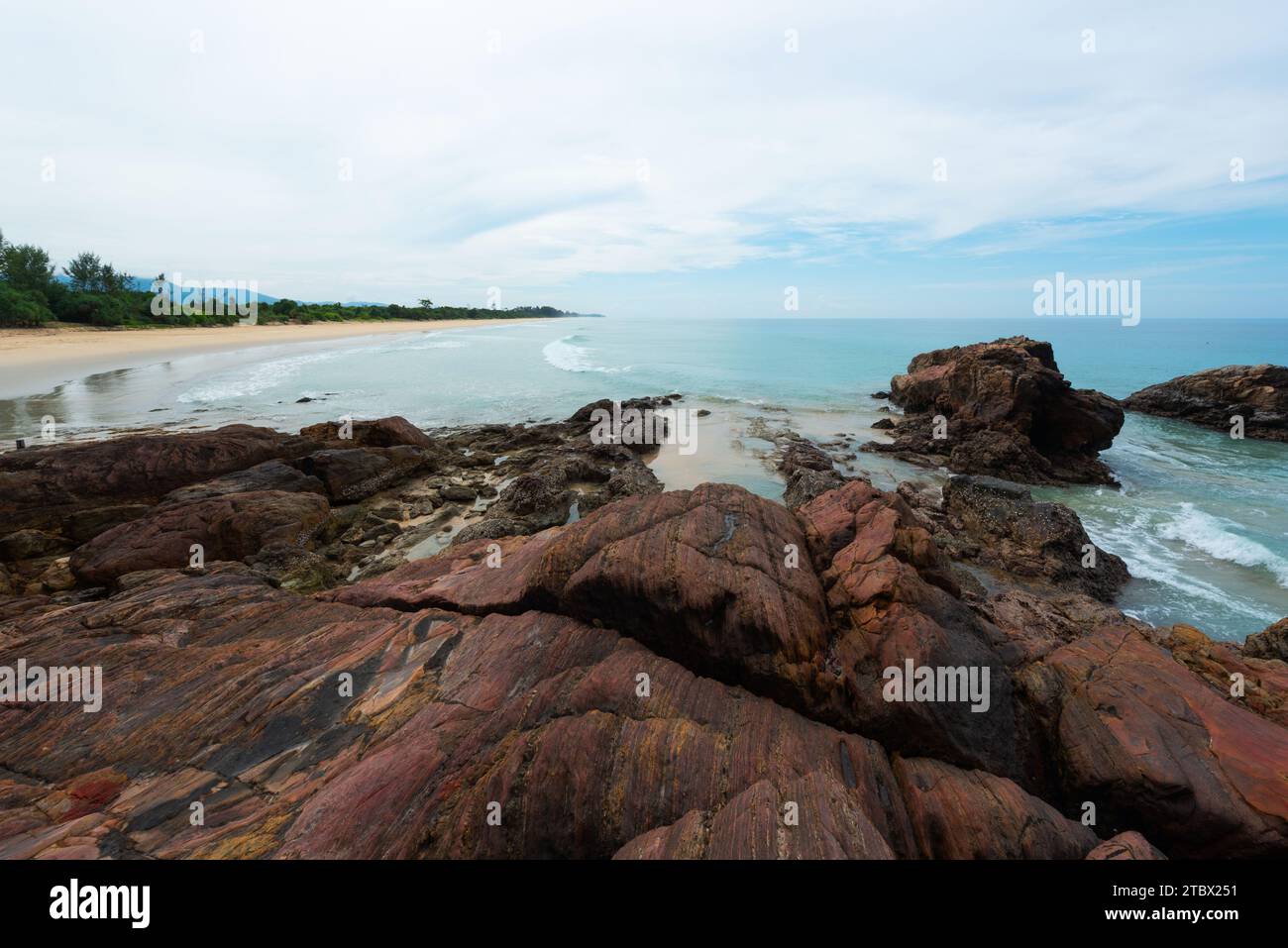 Scene of beautiful Thai Mueng beach at giant cliff, Phangnga province ...
