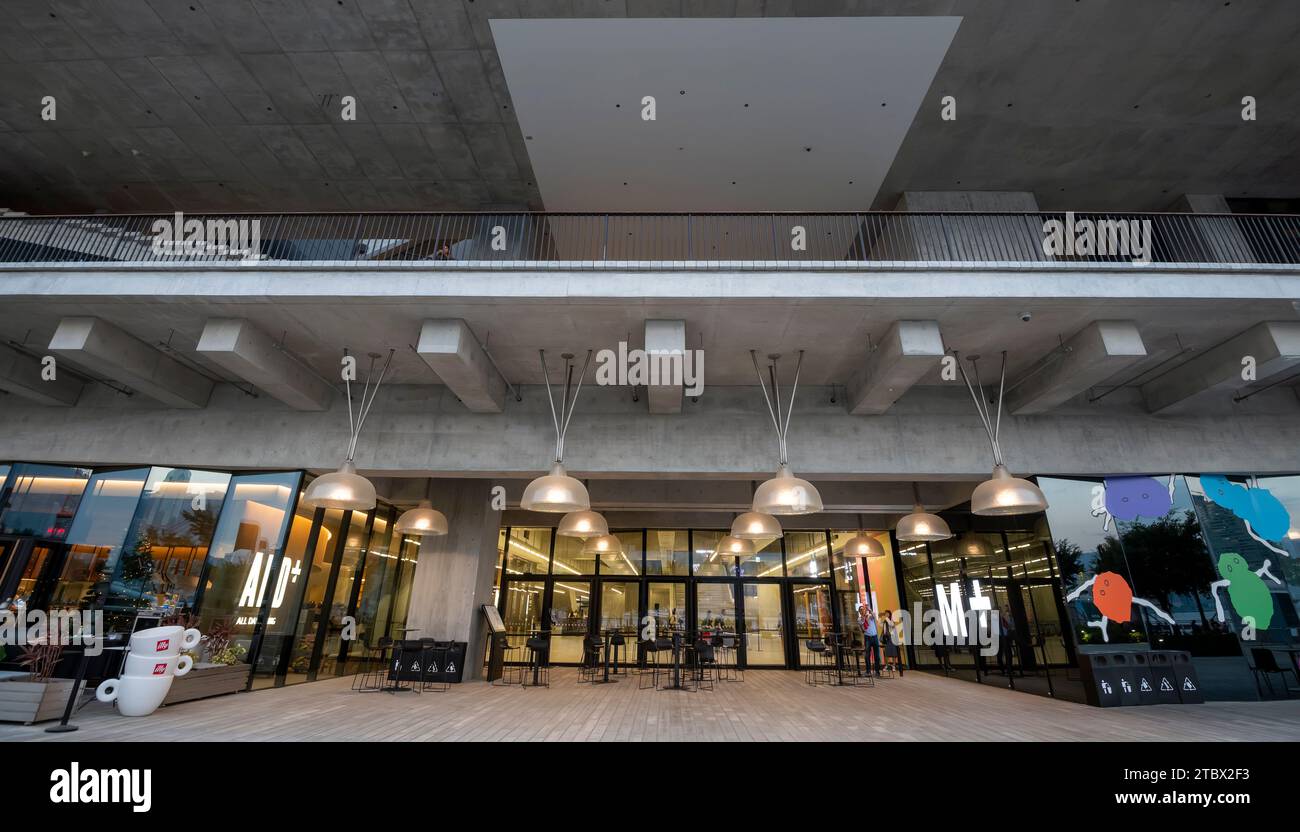 Entrance to the brand new M+ museum of visual culture, Victoria harbour ...