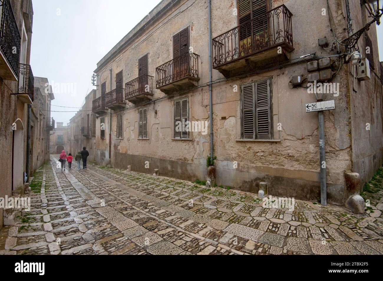 Pedestrian Cobblestone Street in Erice - Sicily - Italy Stock Photo - Alamy