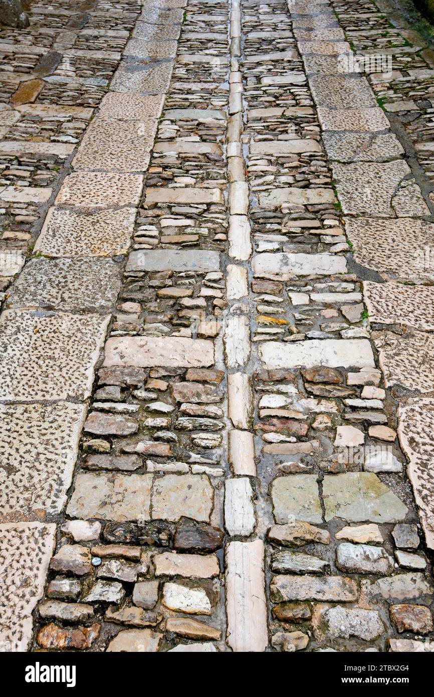 Pedestrian Cobblestone Street in Erice - Sicily - Italy Stock Photo - Alamy