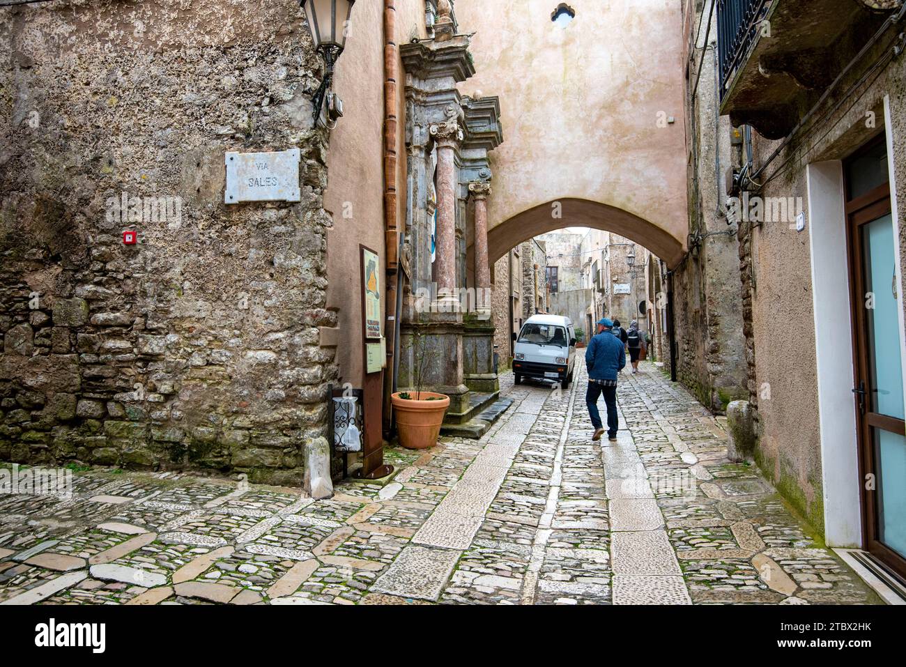 Pedestrian Cobblestone Street in Erice - Sicily - Italy Stock Photo - Alamy