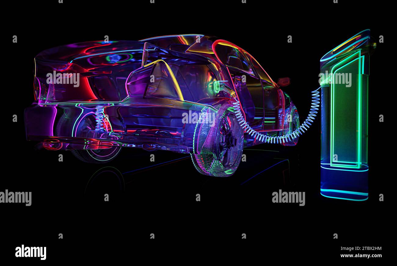 Glass Glowing Electric Car Charging Stock Photo - Alamy