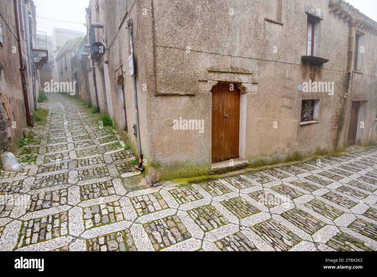 Pedestrian Cobblestone Street in Erice - Sicily - Italy Stock Photo - Alamy