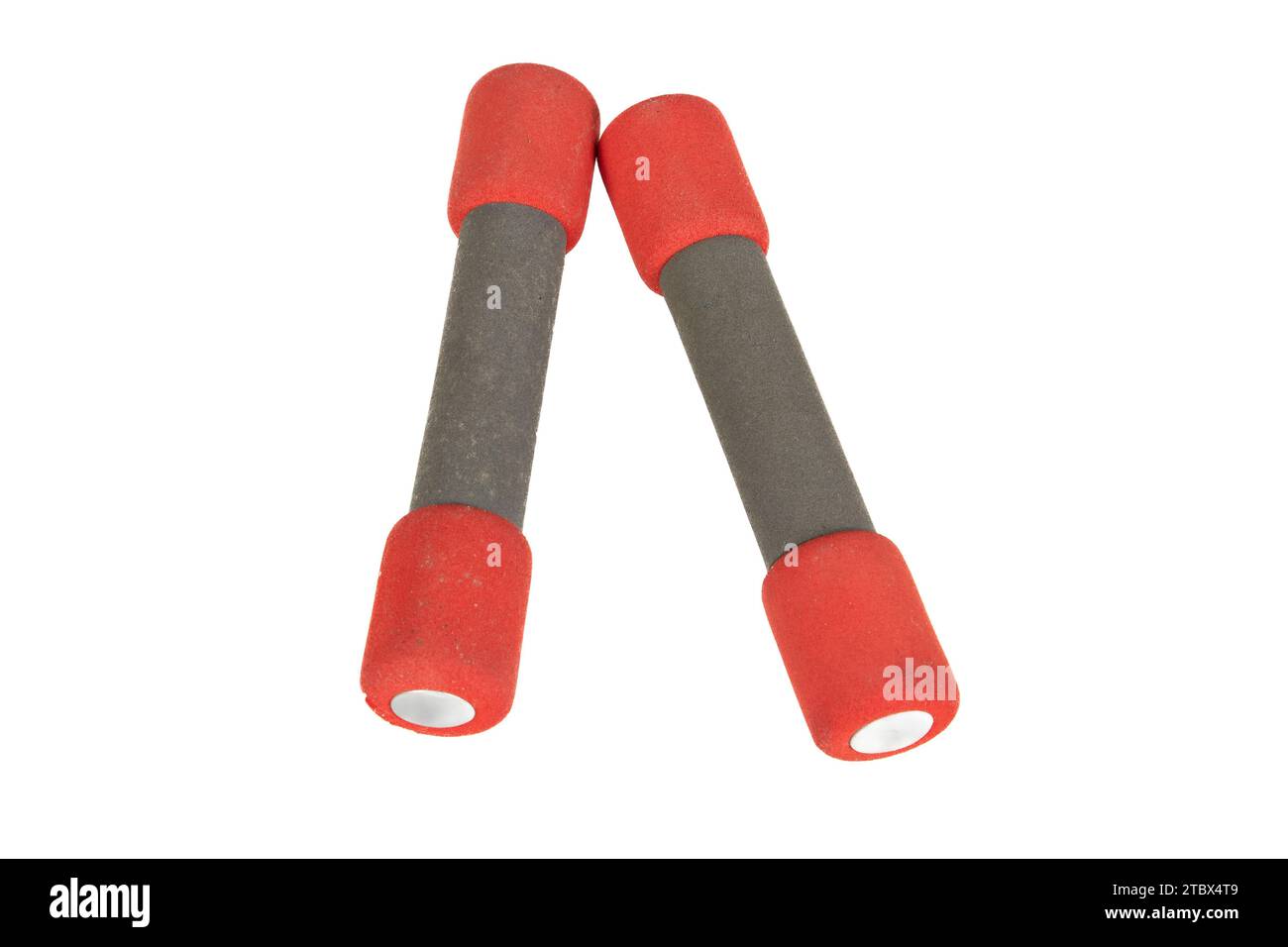 Pair of small fitness dumbbells red and grey on white background Stock ...
