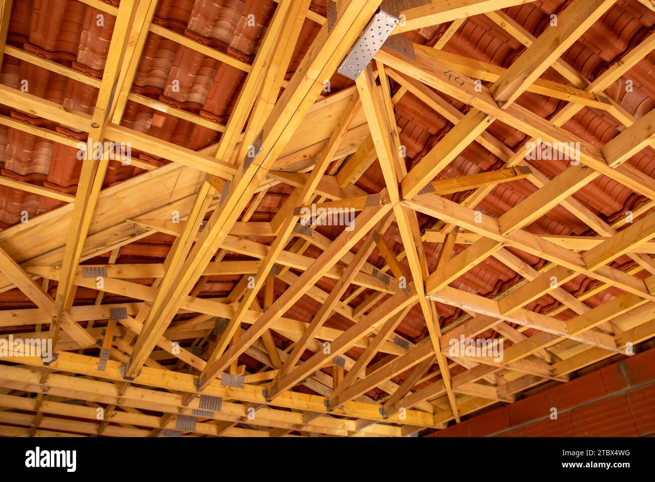 Wooden Roof Skeleton Frame of house Building in construction site Stock ...