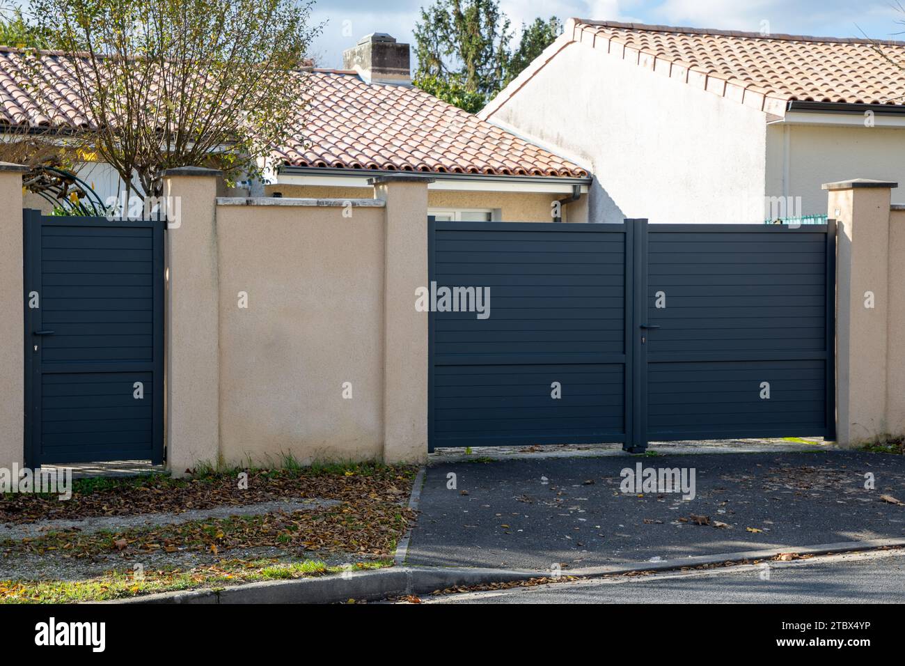 portal grey large and pedestrian modern home steel gray entrance door ...