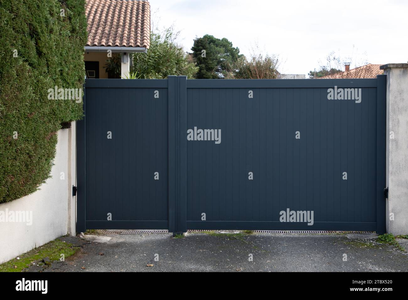 Aluminum gray high modern grey portal closed of suburb garden with ...