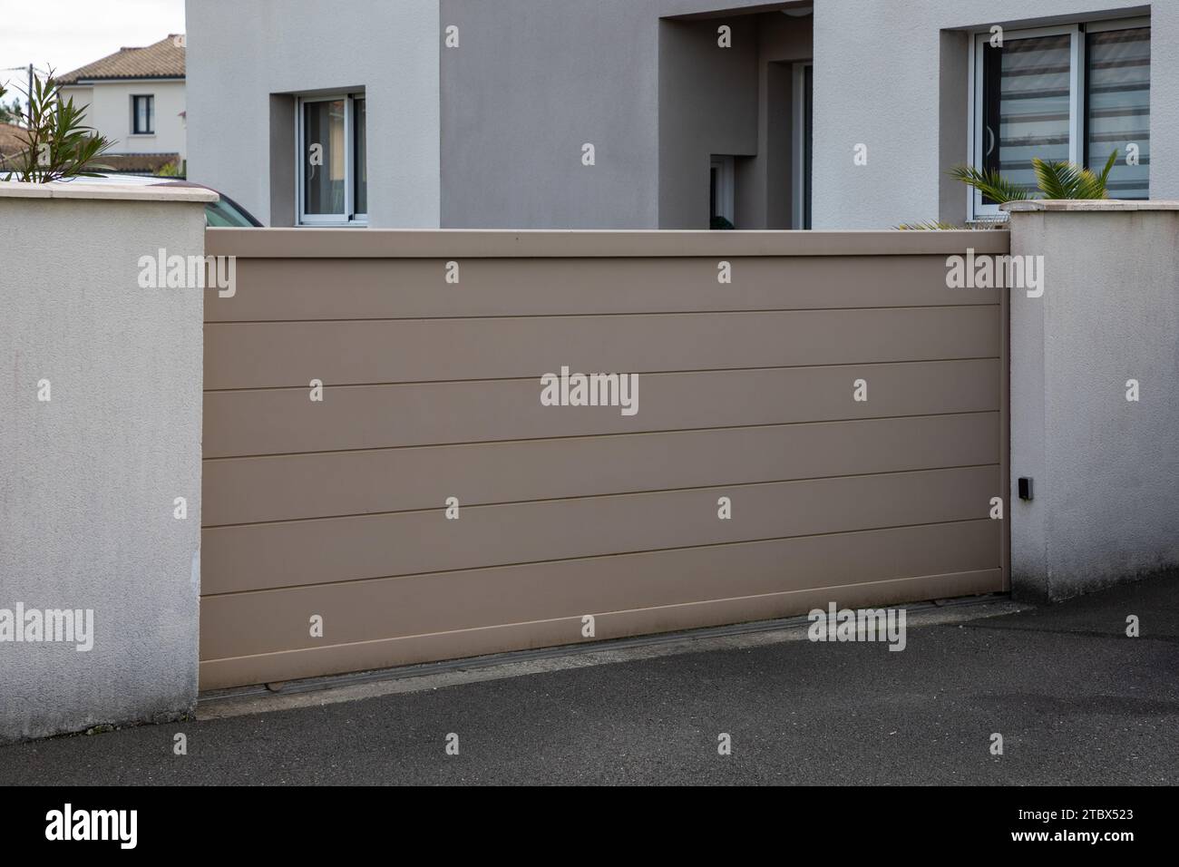 high modern beige sliding gate aluminum portal design of suburban house ...
