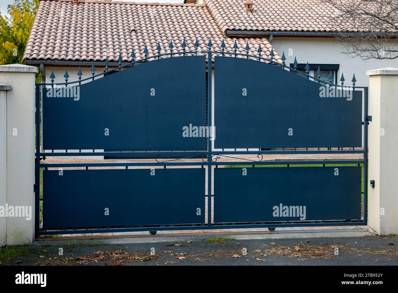 gray gate panel of classical design private portal grey house in suburb ...