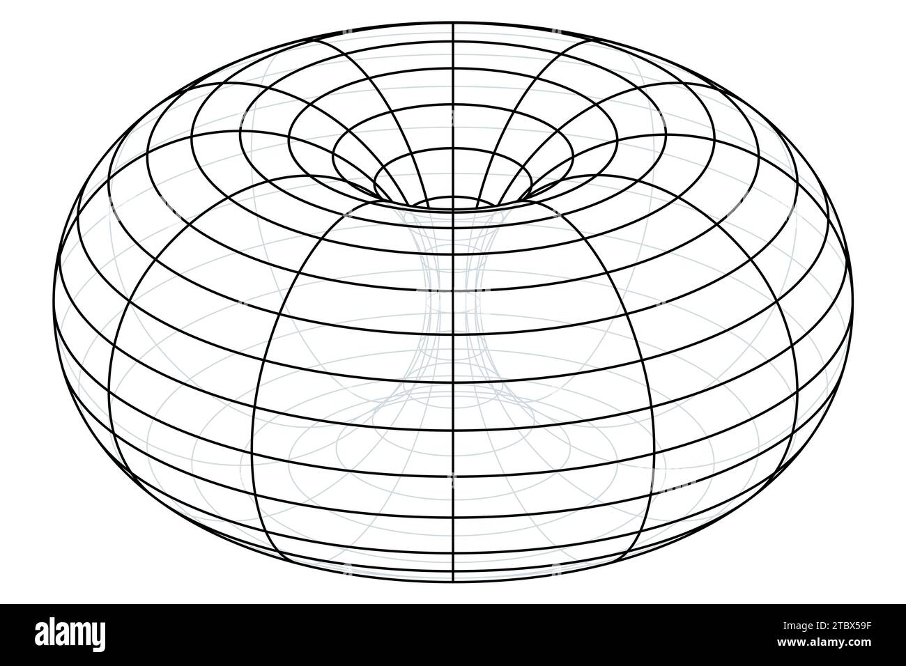 Wire-frame of a ring torus, also donut or doughnut. Geometrical surface ...