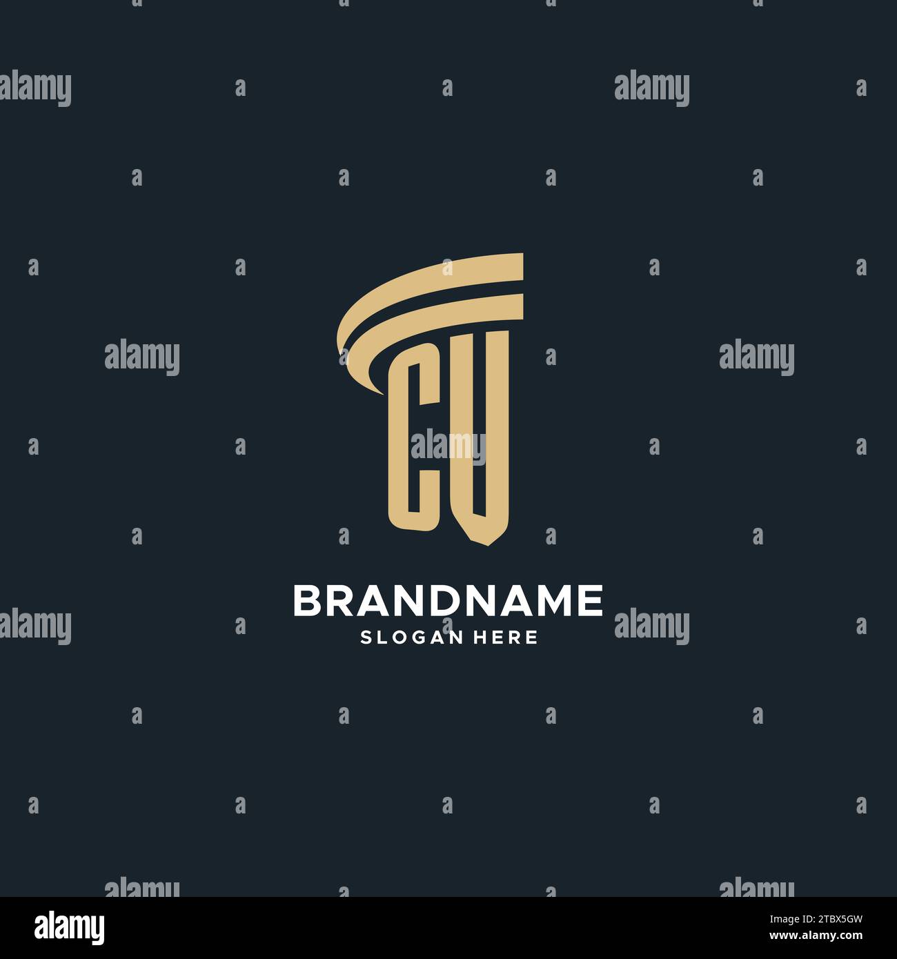 CV monogram with pillar icon design, luxury and modern legal logo ...