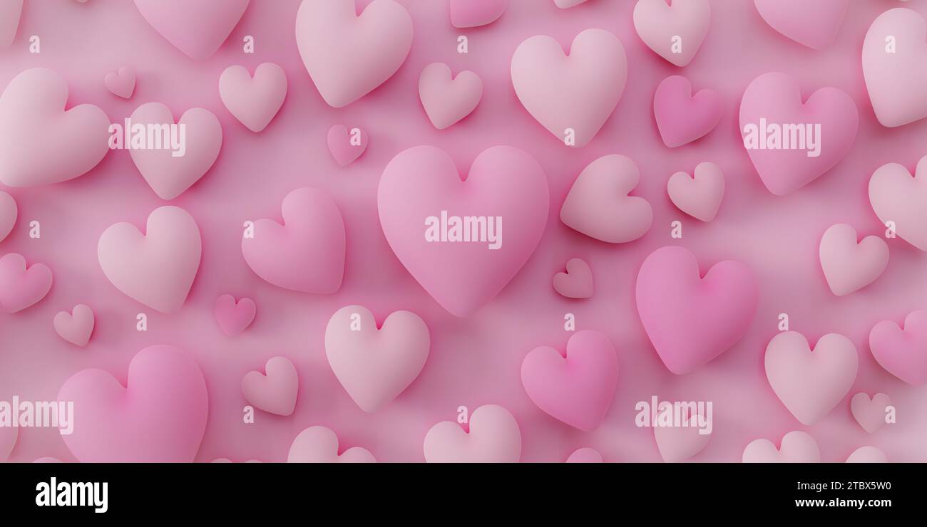 Pink 3D heart-shaped pattern background with a soft and bright ...