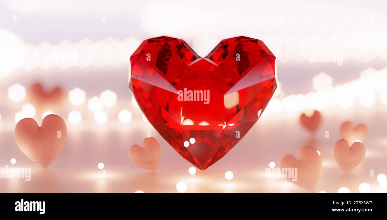 Vivid red, heart-shaped jewels, 3d rendering Stock Photo - Alamy