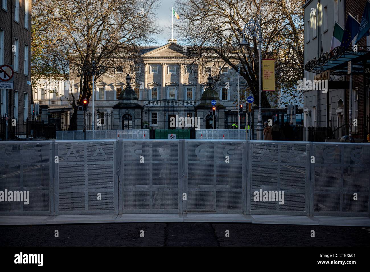 Dublin, Ireland. 27th Nov, 2023. Barriers surround the Irish Parliament ...