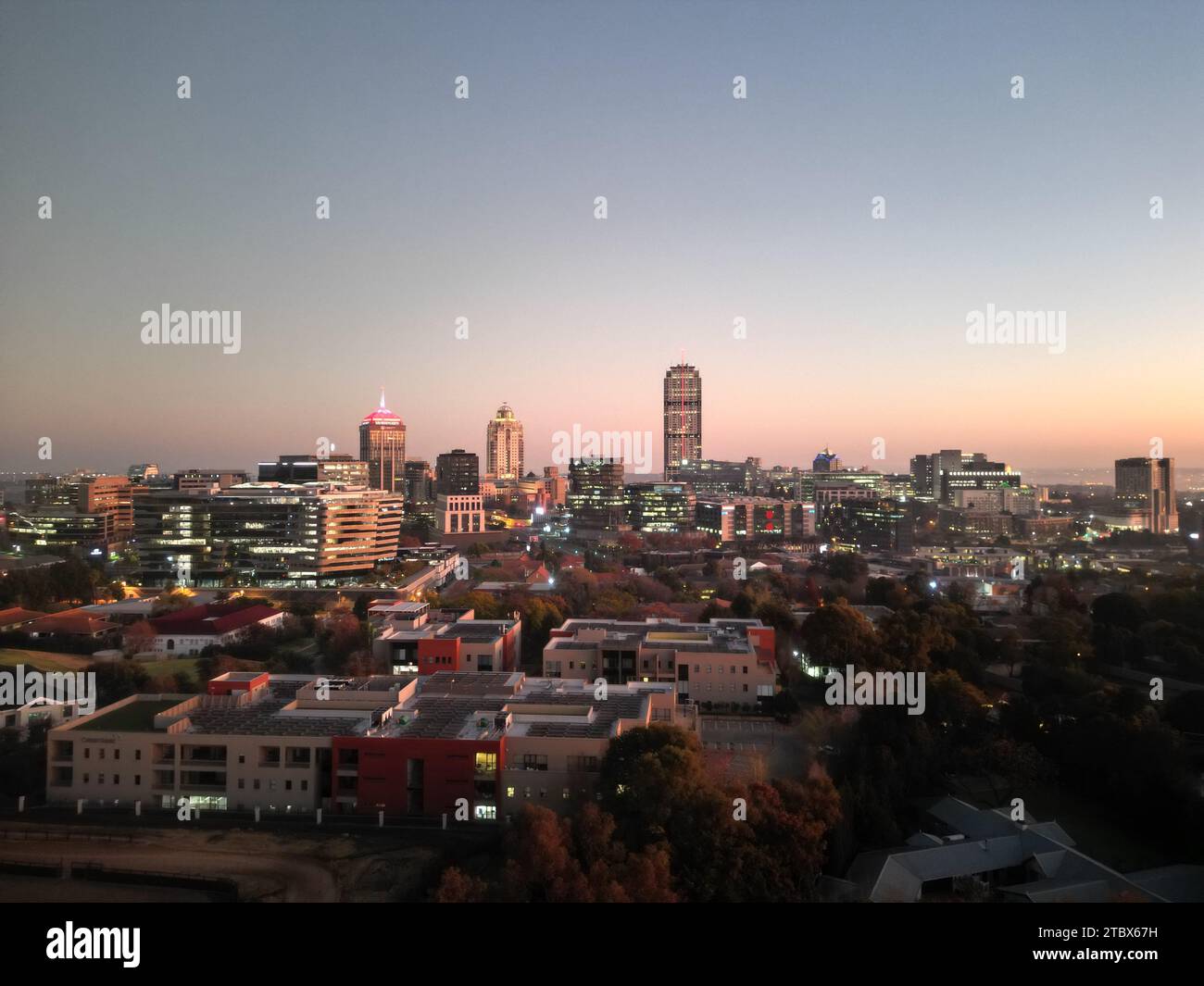 Aerial photo Sandton, Johannesburg skyline at dusk. this was shot using ...