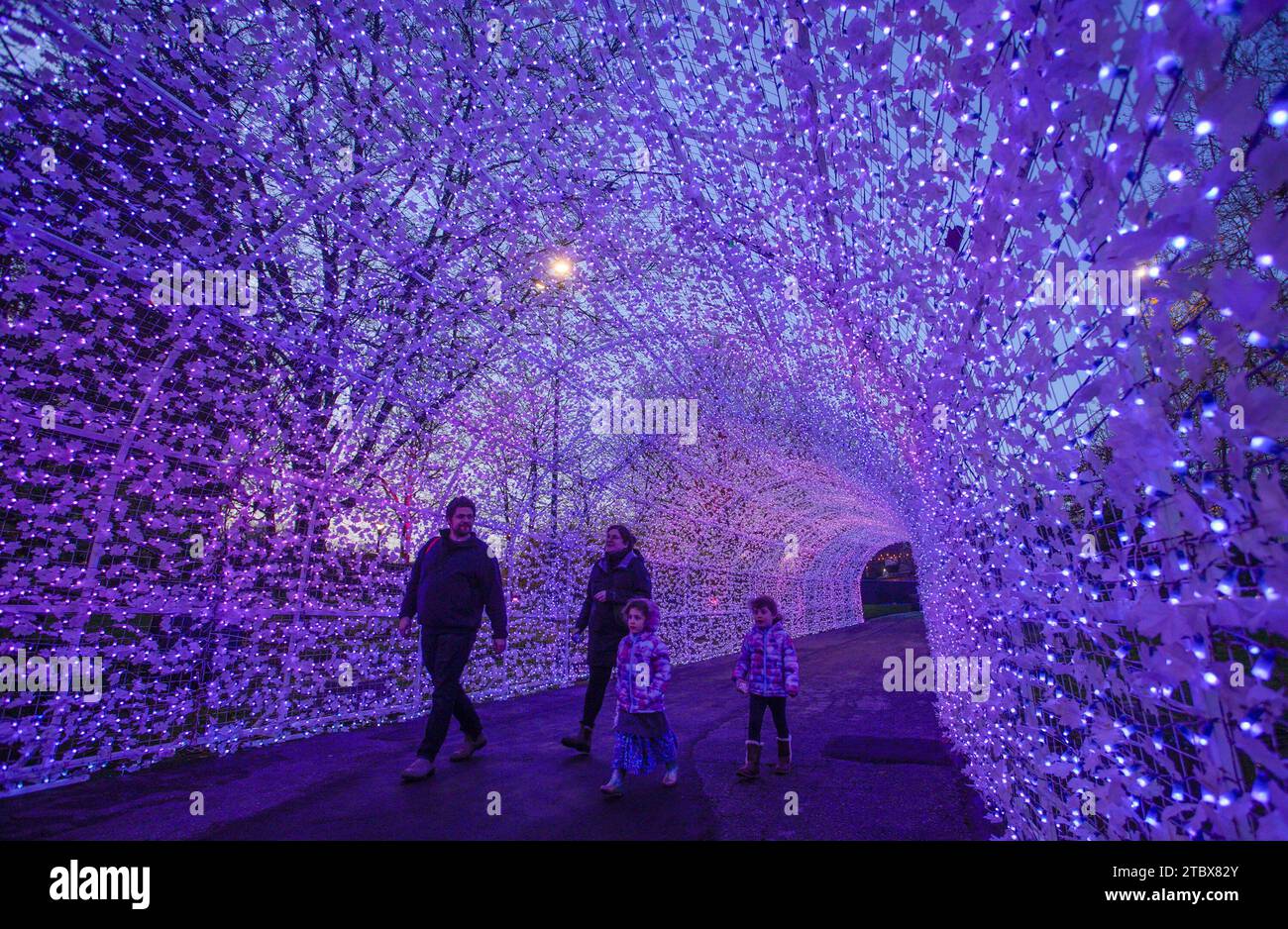 Vancouver, Canada. 8th Dec, 2023. Visitors walk inside a light tunnel ...