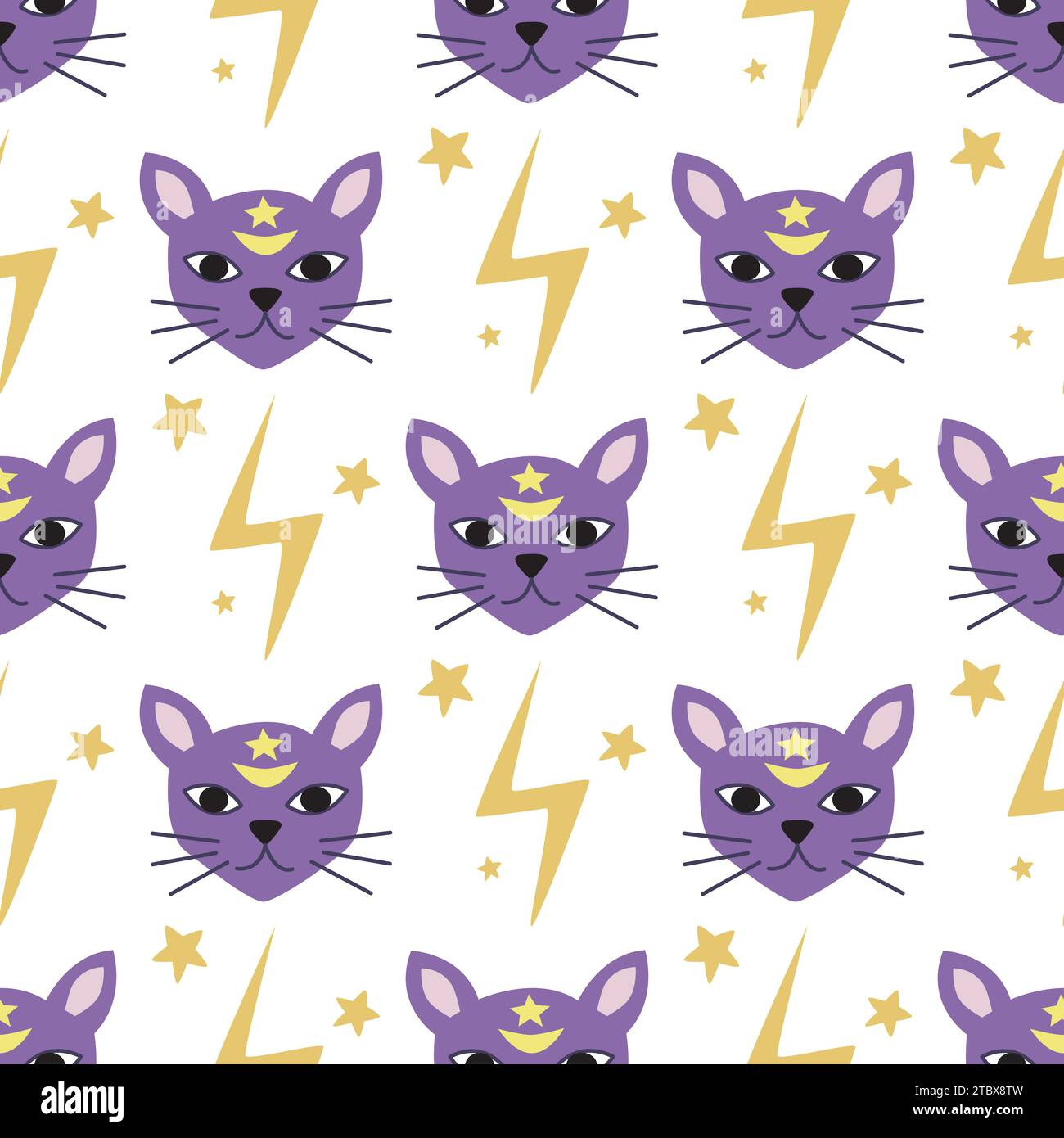 Magic cats and moon seamless pattern. Magical cat heads and witchcraft ...