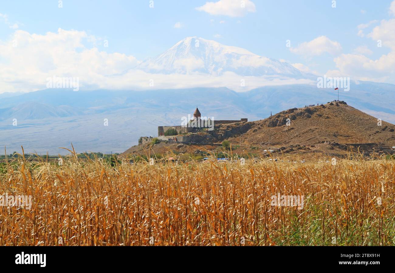 Incredible View of Khor Virap Monastery with Snow Covered Ararat ...