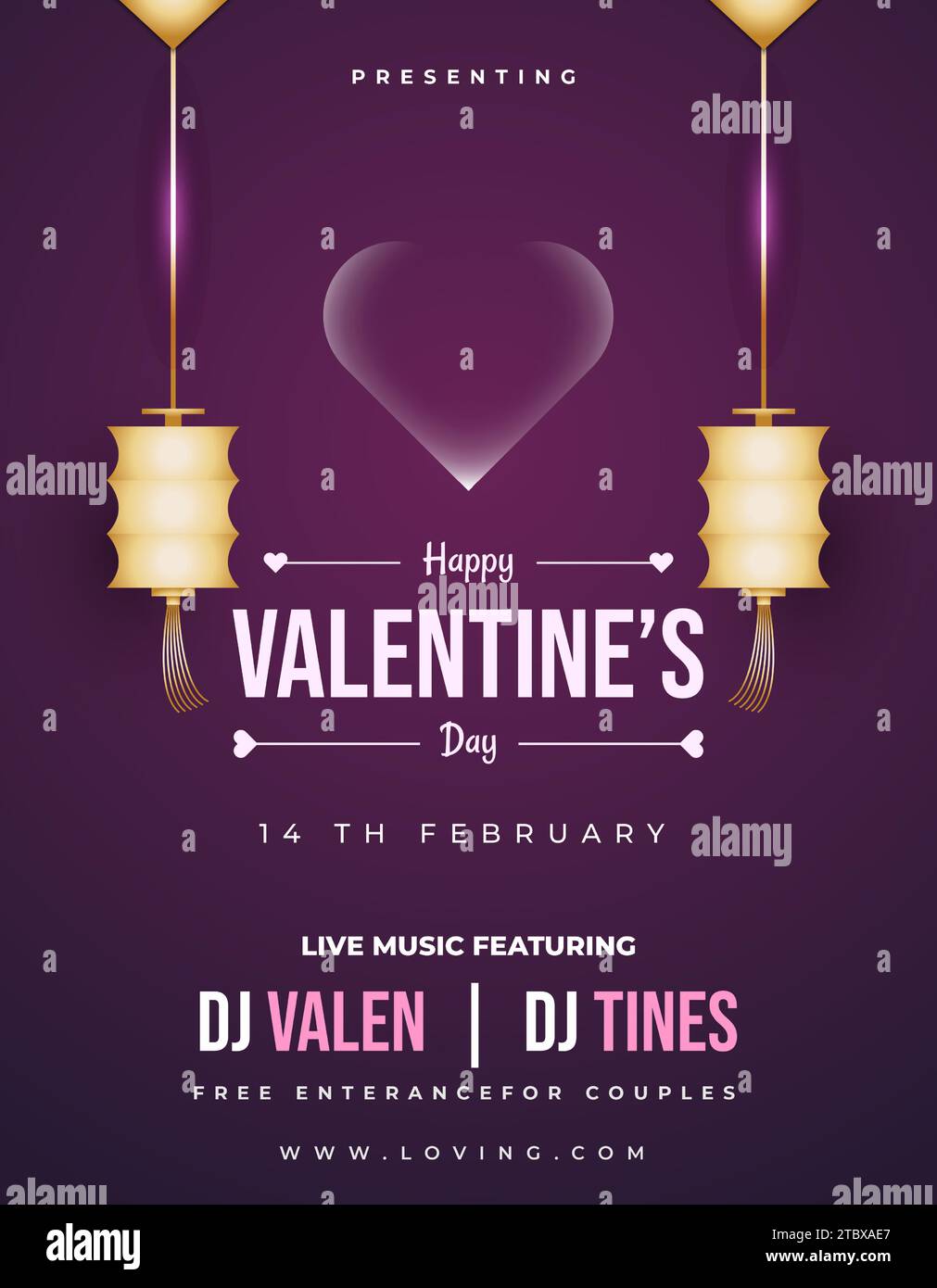 Valentine's Day music party invitation card, flyer, or poster with ...
