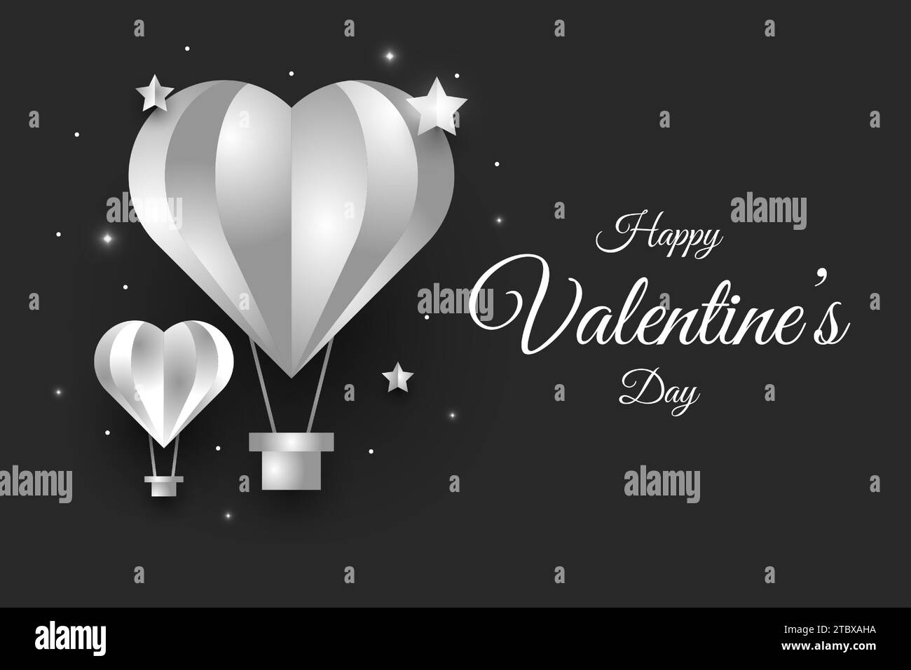 Happy Valentine's day greeting banner with heart air balloon and stars ...
