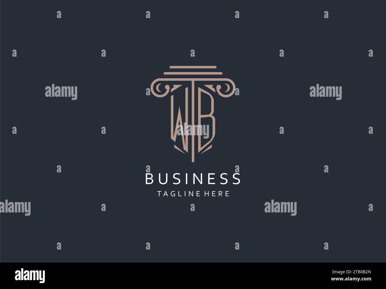 WB monogram logo with pillar shape icon, luxury and elegant design logo ...
