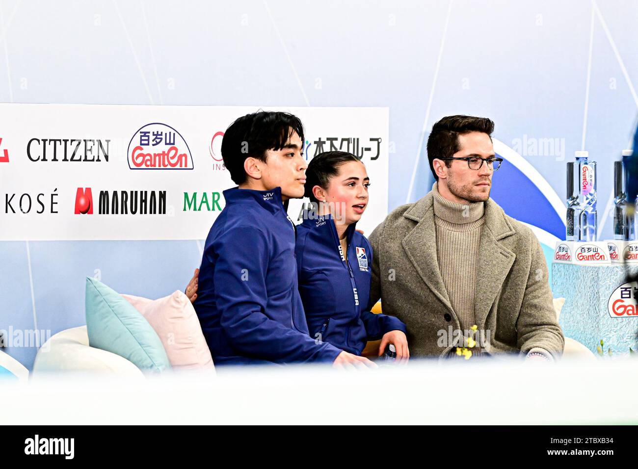 Beijing, China. 9th Dec 2023. Olivia FLORES & Luke WANG (USA), at Kiss & Cry, during Junior ...