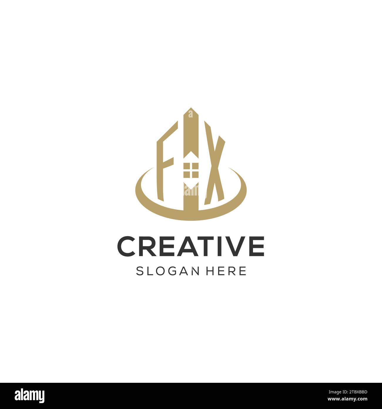 Initial FX logo with creative house icon, modern and professional real ...