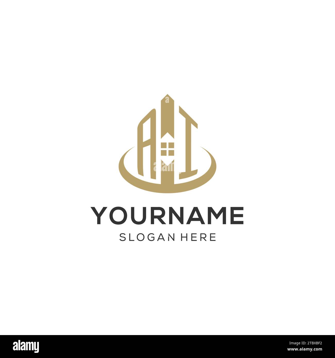 Initial AI logo with creative house icon, modern and professional real estate logo design vector ...