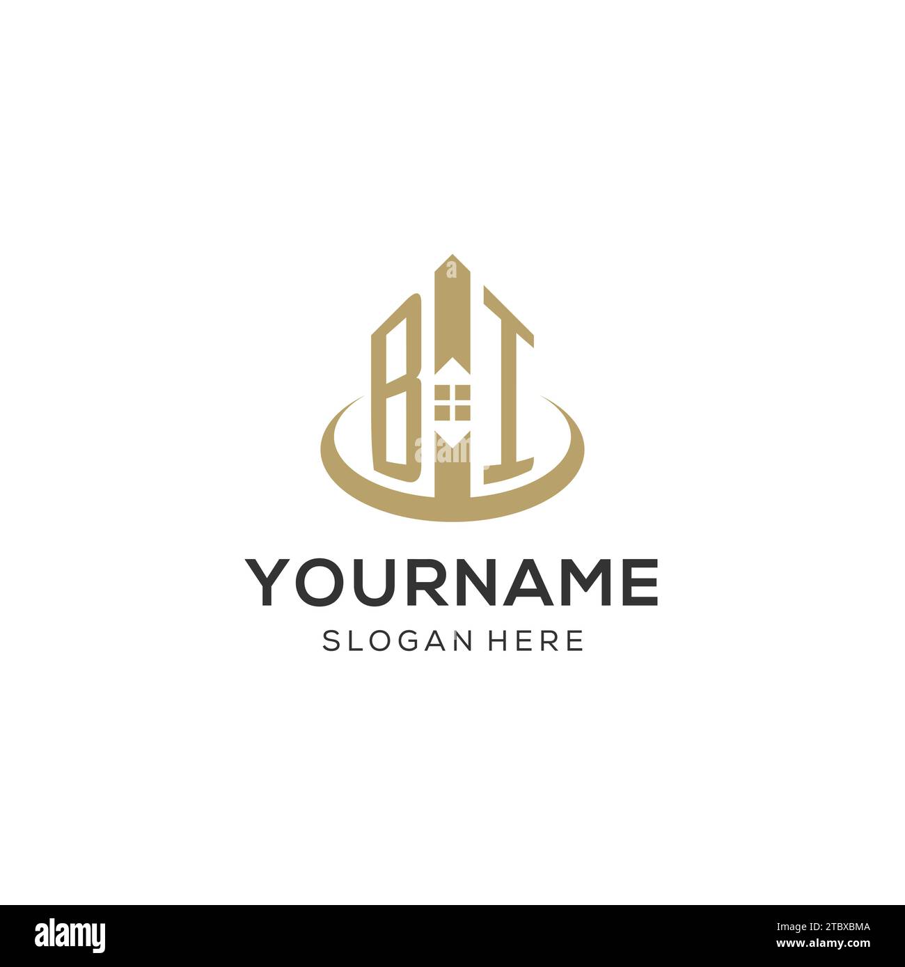 Initial BI logo with creative house icon, modern and professional real ...