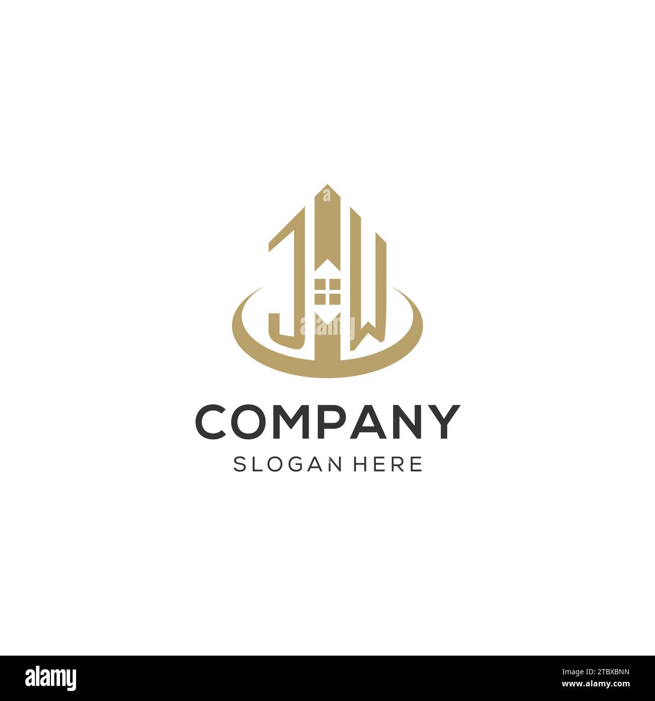 Initial JW logo with creative house icon, modern and professional real ...